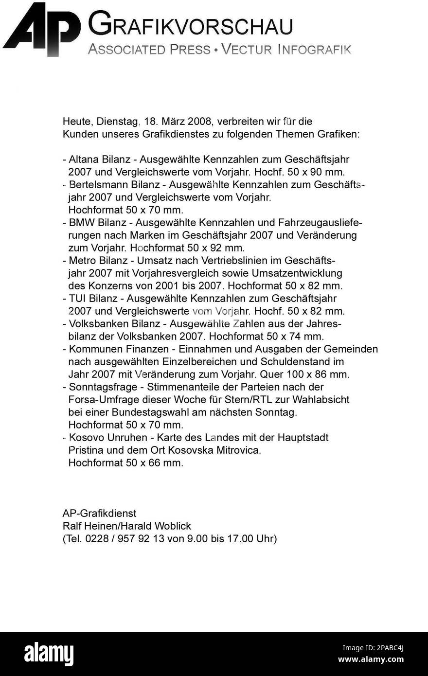 Grafikvorschau mit Groessen fuer Dienstag, 18. Maerz 2008 Stock Photo ...