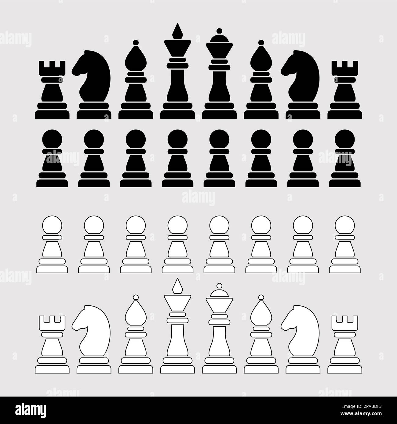 Silhouettes of chess pieces. Black and white pieces on a light ...