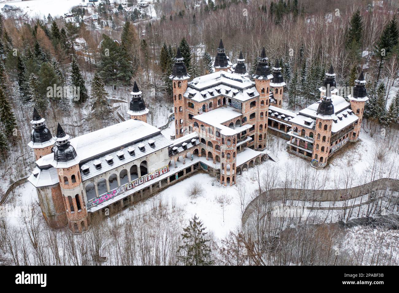 (EDITORS NOTE: Image taken with drone)A big unfinished castle seen ...