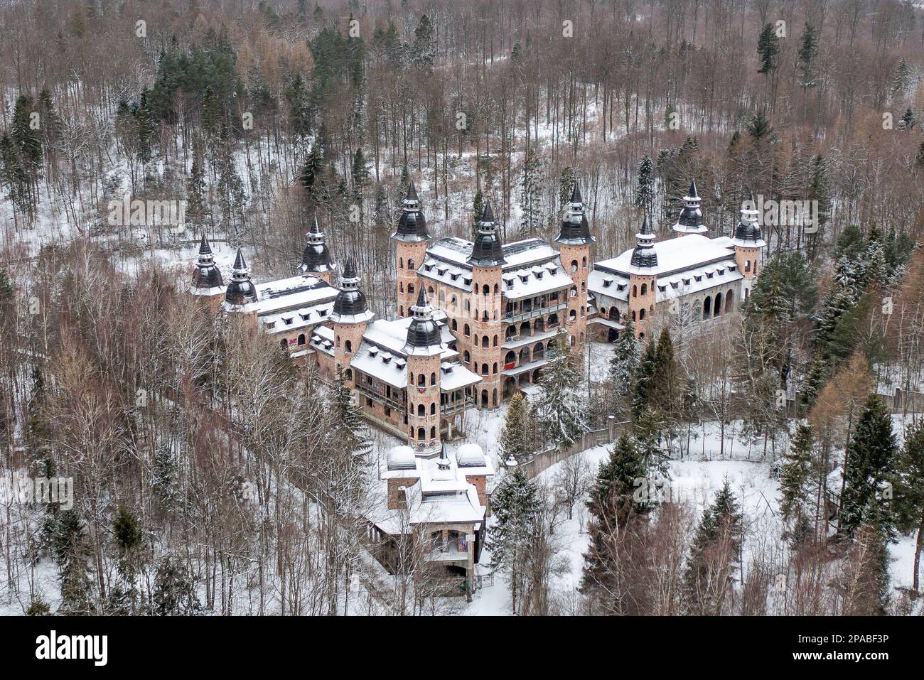 (EDITORS NOTE: Image taken with drone)A big unfinished castle seen ...