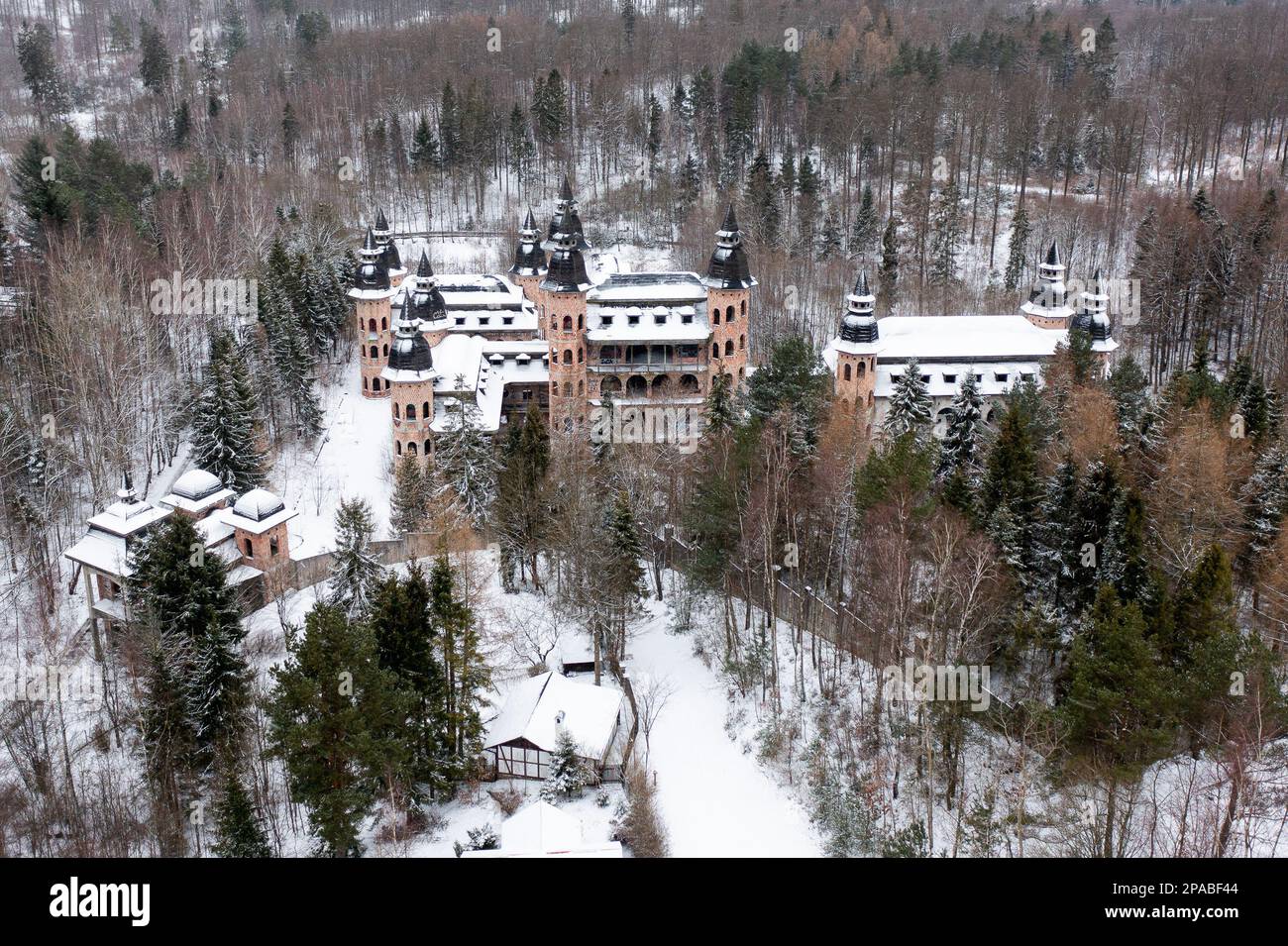 (EDITORS NOTE: Image taken with drone)A big unfinished castle seen ...