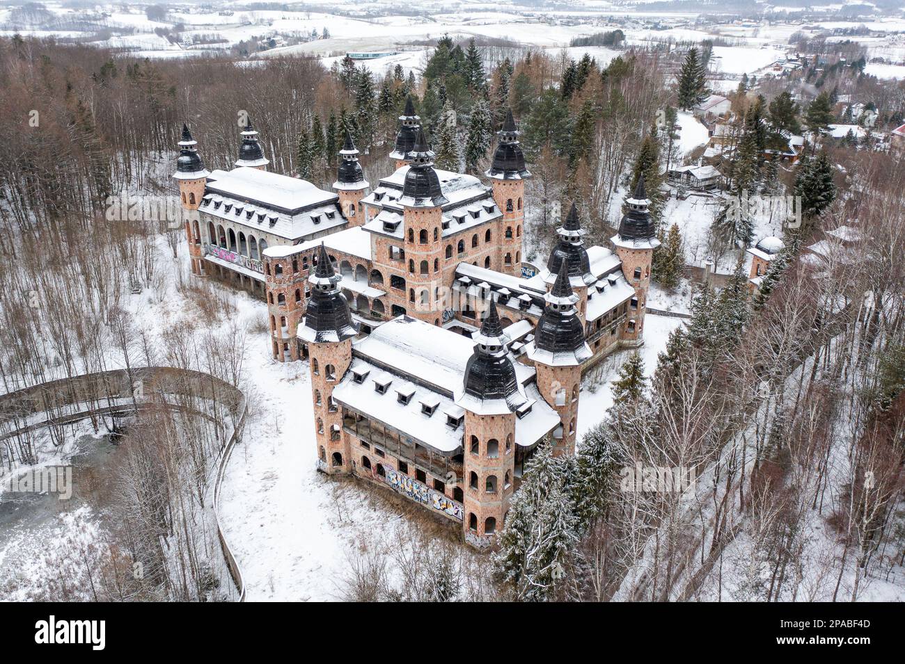(EDITORS NOTE: Image taken with drone)A big unfinished castle seen ...