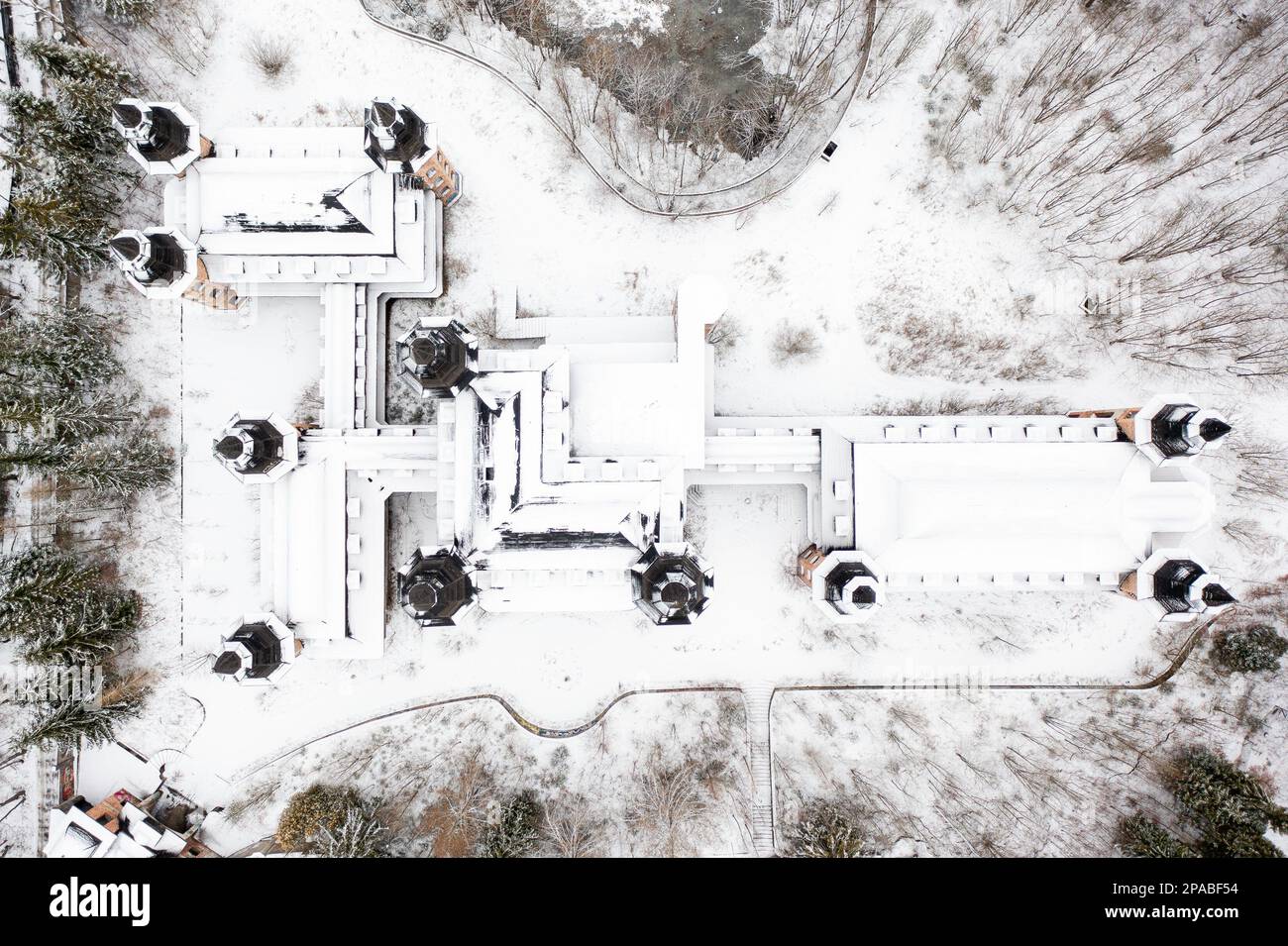 (EDITORS NOTE: Image taken with drone)A big unfinished castle seen ...