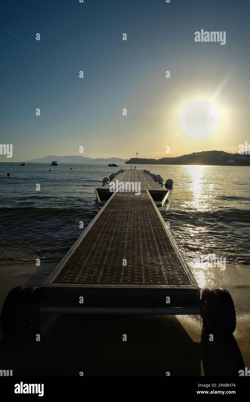 Ios, Greece - May 27, 2021 : View of a floating dock, also known as a ...