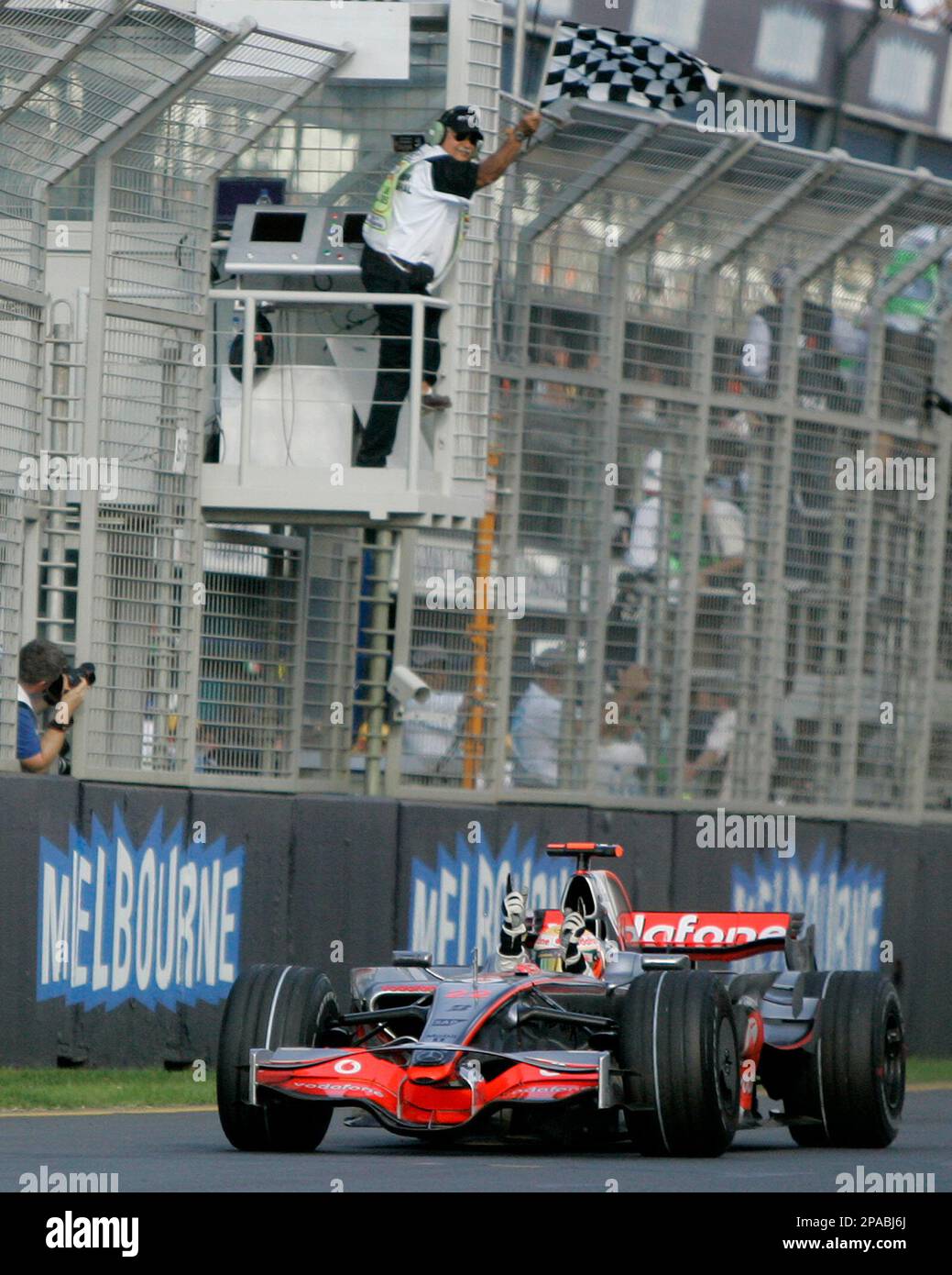 McLaren Mercedes Formula One driver Lewis Hamilton Britain reacts as he ...