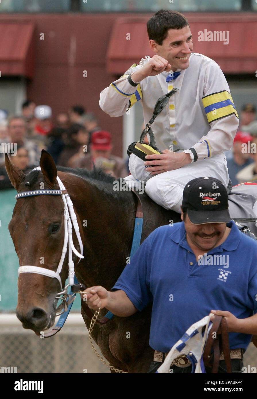 Jockey Christopher Emigh aboard Sierra Sunset after winning the ...