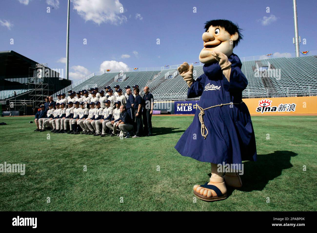 The San Diego Padres's mascot, Swinging Friar, watches at the teams ...