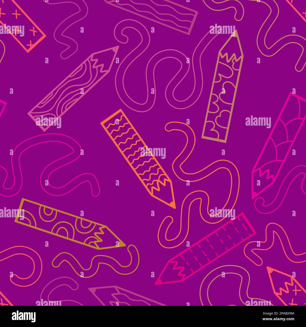 Cartoon doodle markers seamless school pencil and blackboard pattern ...