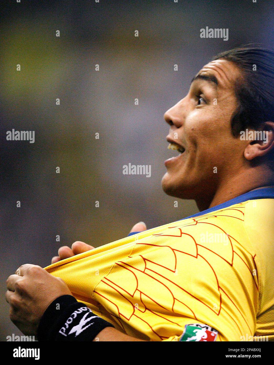 Mexico's America's Salvador Cabanas celebrates after scoring during a ...