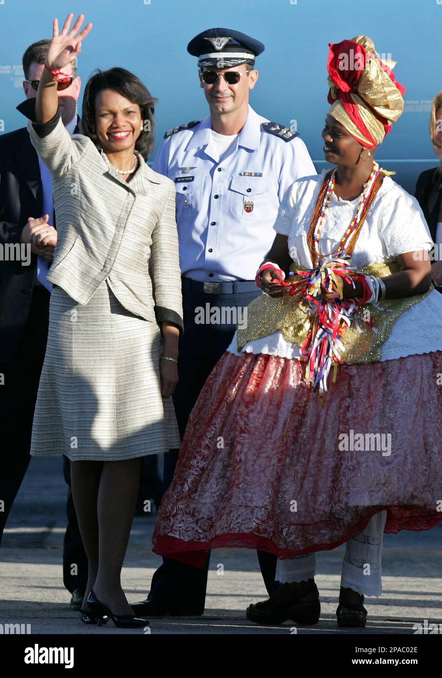 U.S. Secretary of State Condoleezza Rice, left, waves during a ...