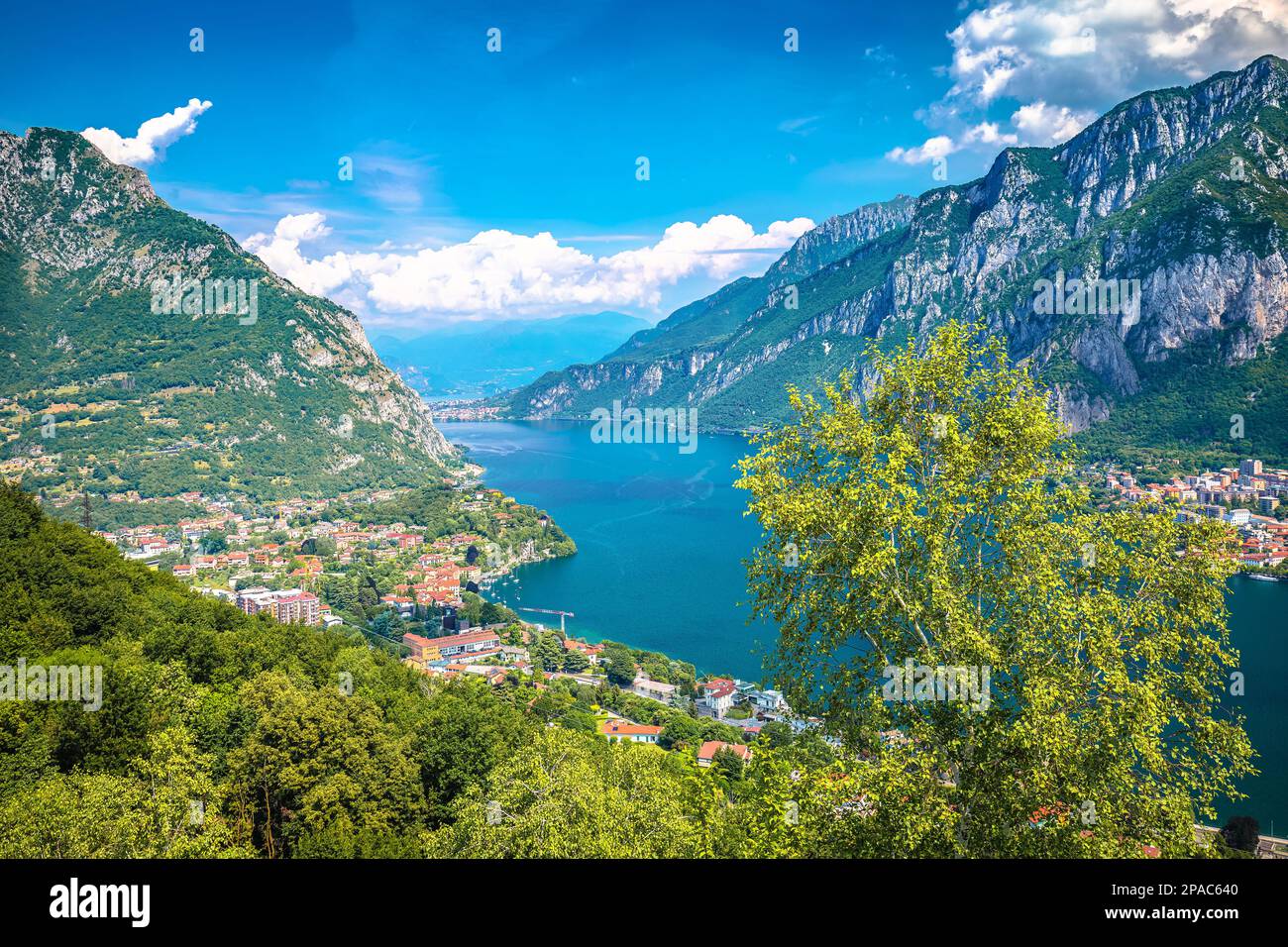 Como lake scenery aerial panoramic view near Lecco, Lombardy region of ...