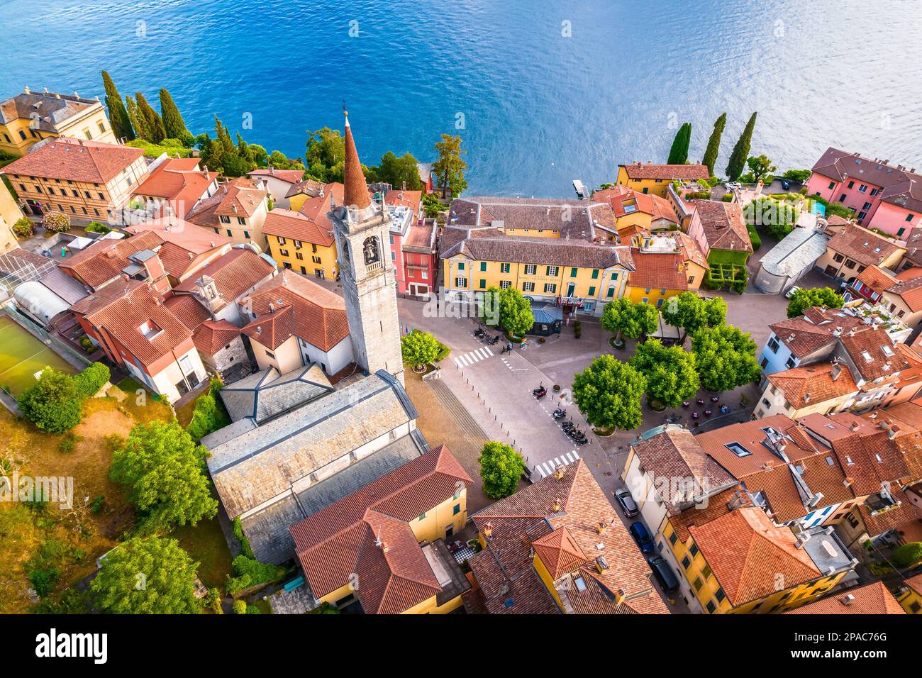 Como Lake and town of Varenna aerial view, Lombardy region of Italy ...