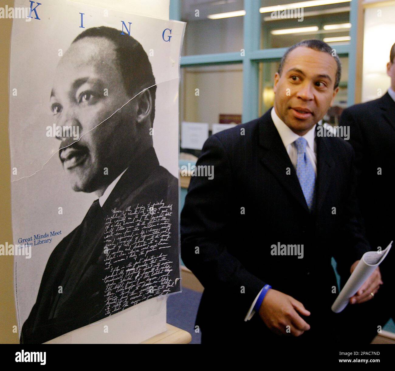 Massachusetts Gov. Deval Patrick tours the Monument High School library ...