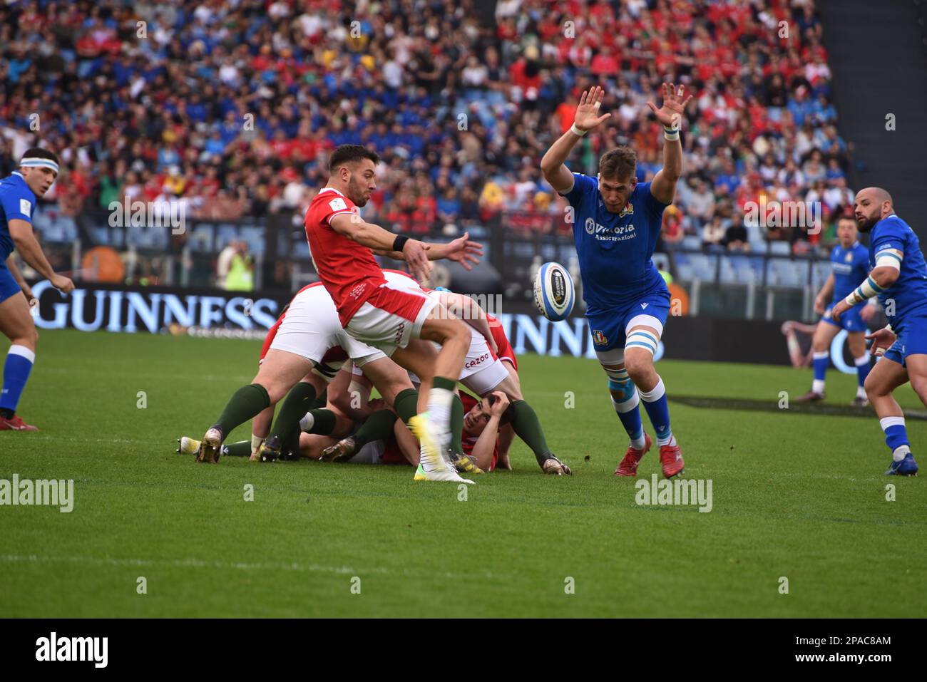 Rome, Italy. 11th Mar, 2023. Scrum half Rhys Webb kick the ball ...