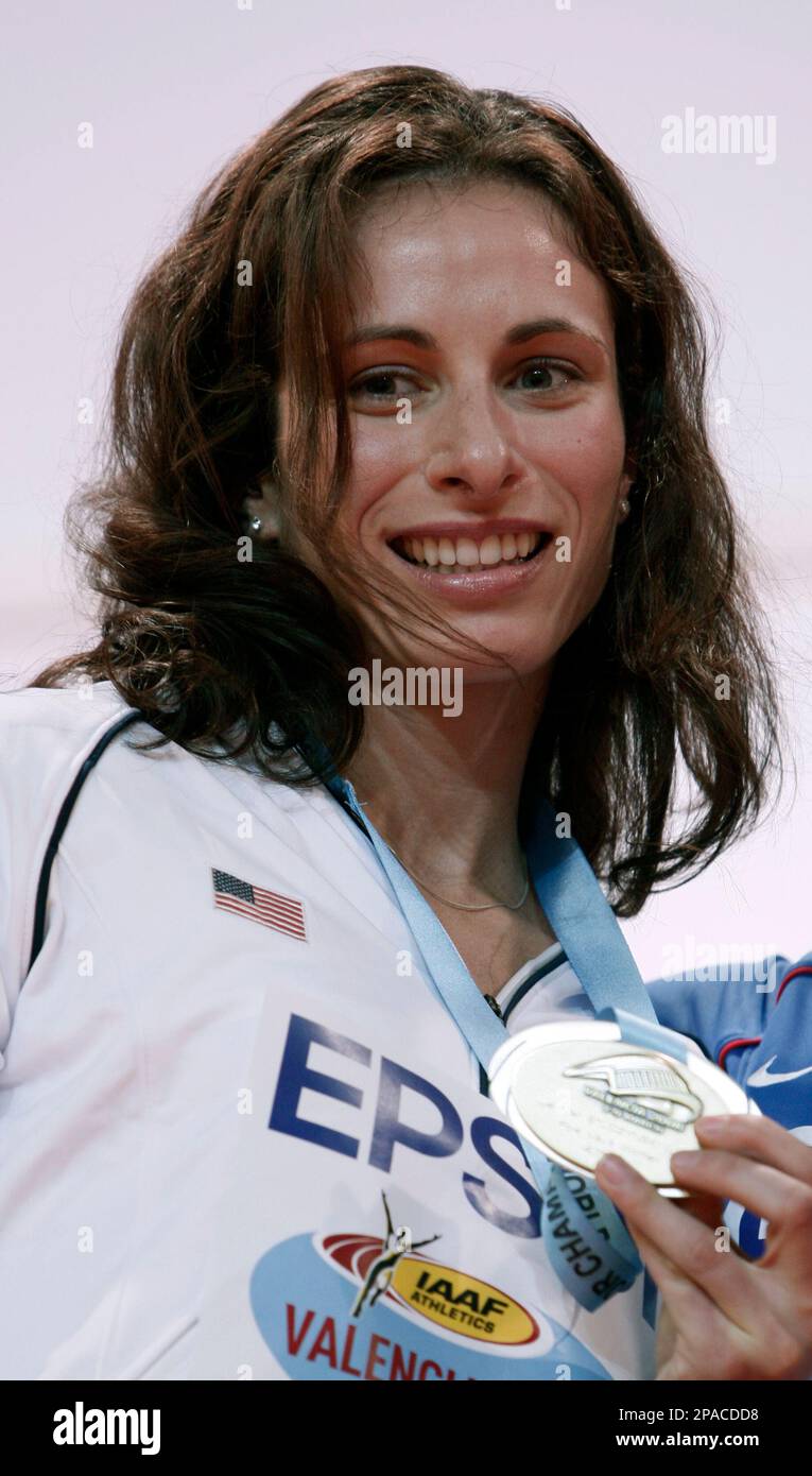 US' Jennifer Stuczynski, displays her silver medal during the victory ...