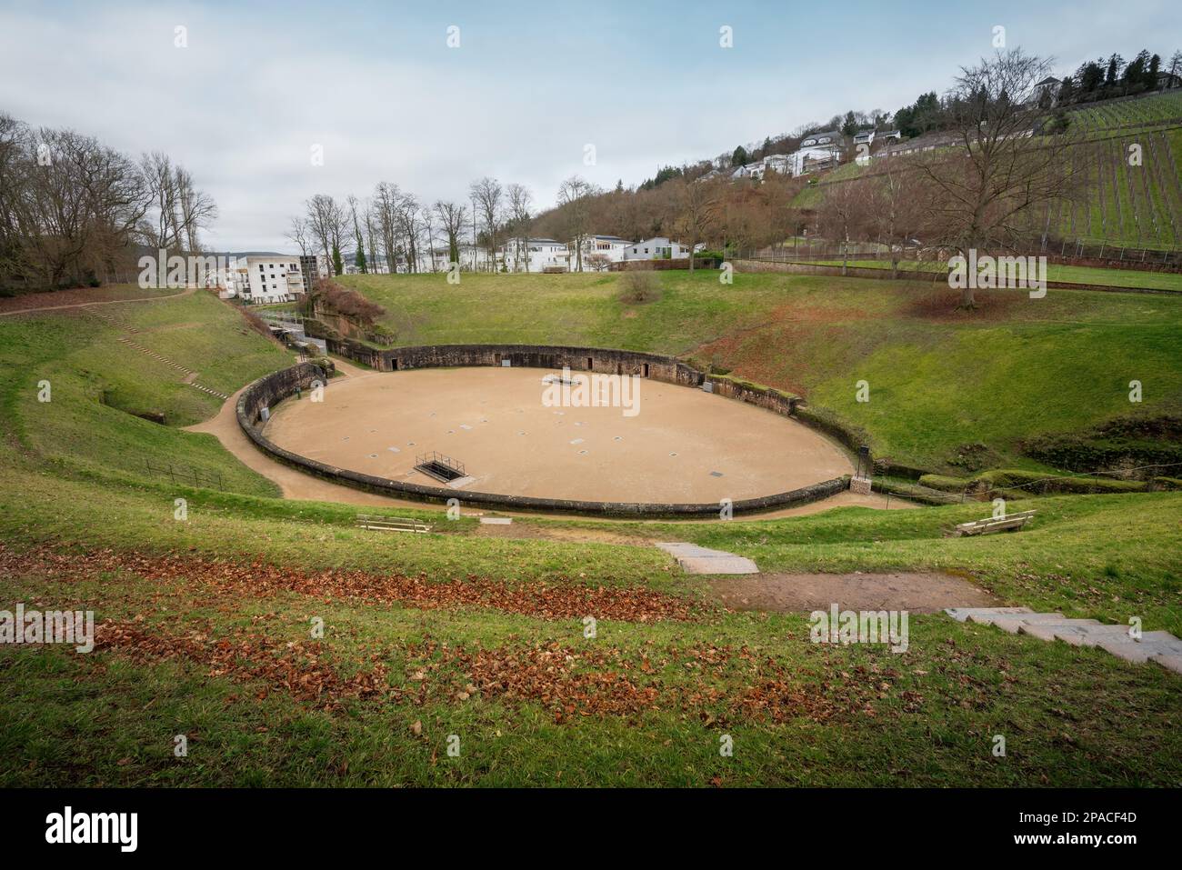 Aerial view of Trier Amphitheater Arena - old Roman Ruins - Trier ...