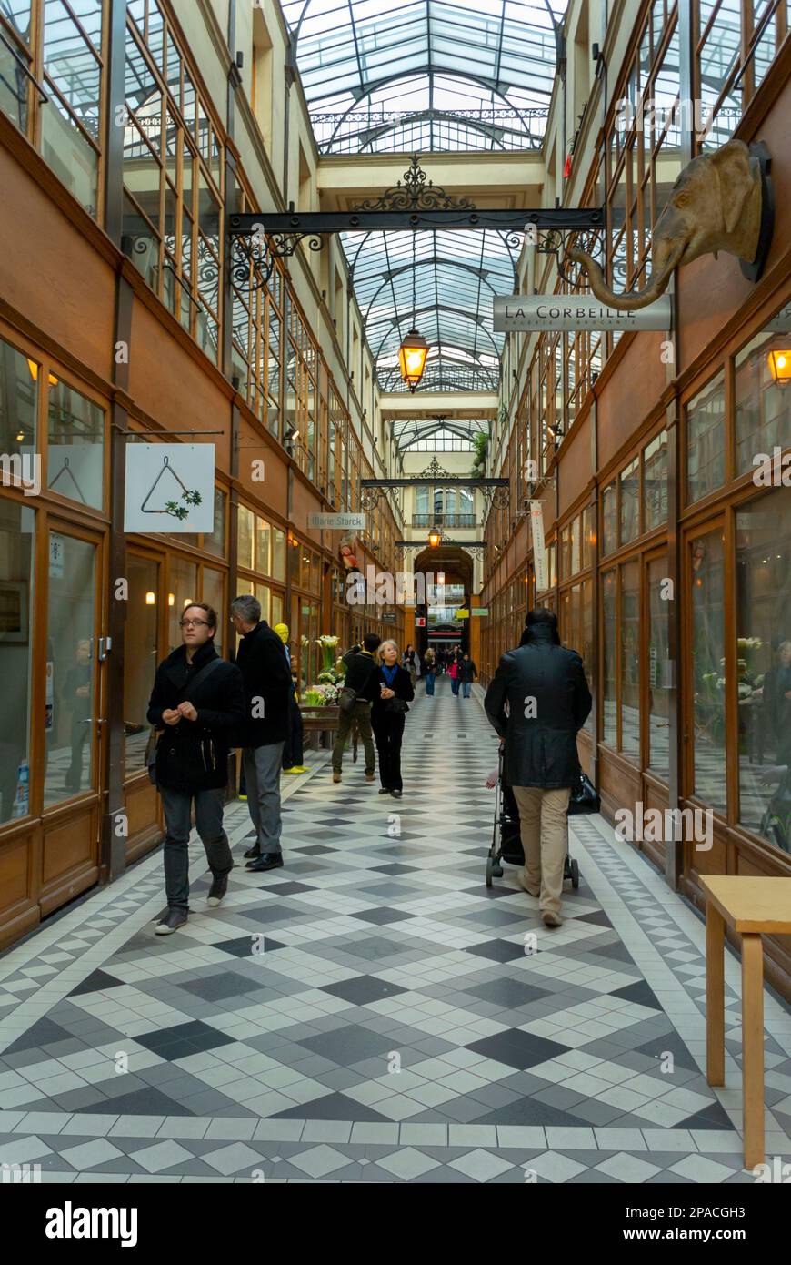 Paris, France, Crowd People Inside Historic Shopping Gallery, "passage ...