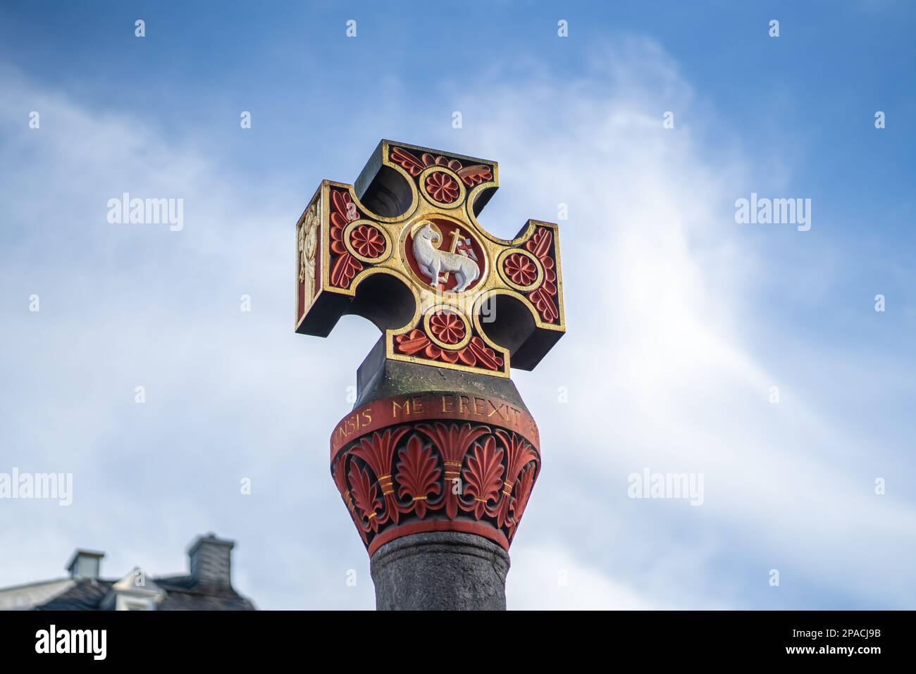 Market cross (Marktkreuz) Column at Hauptmarkt Square - Trier, Germany ...