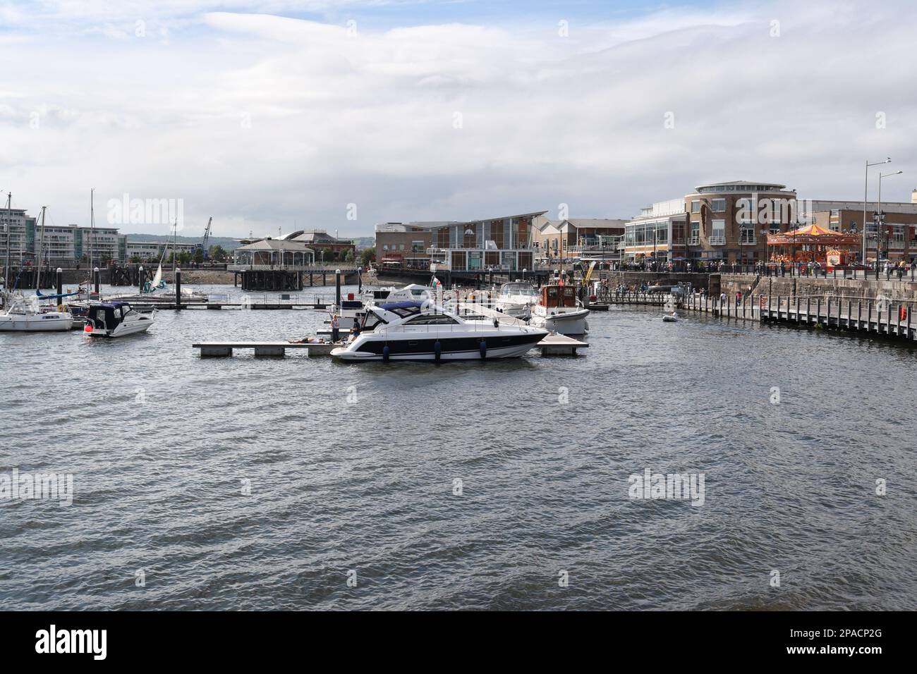 Cardiff bay summer festival, Wales UK. Boats moored at pontoon Stock ...