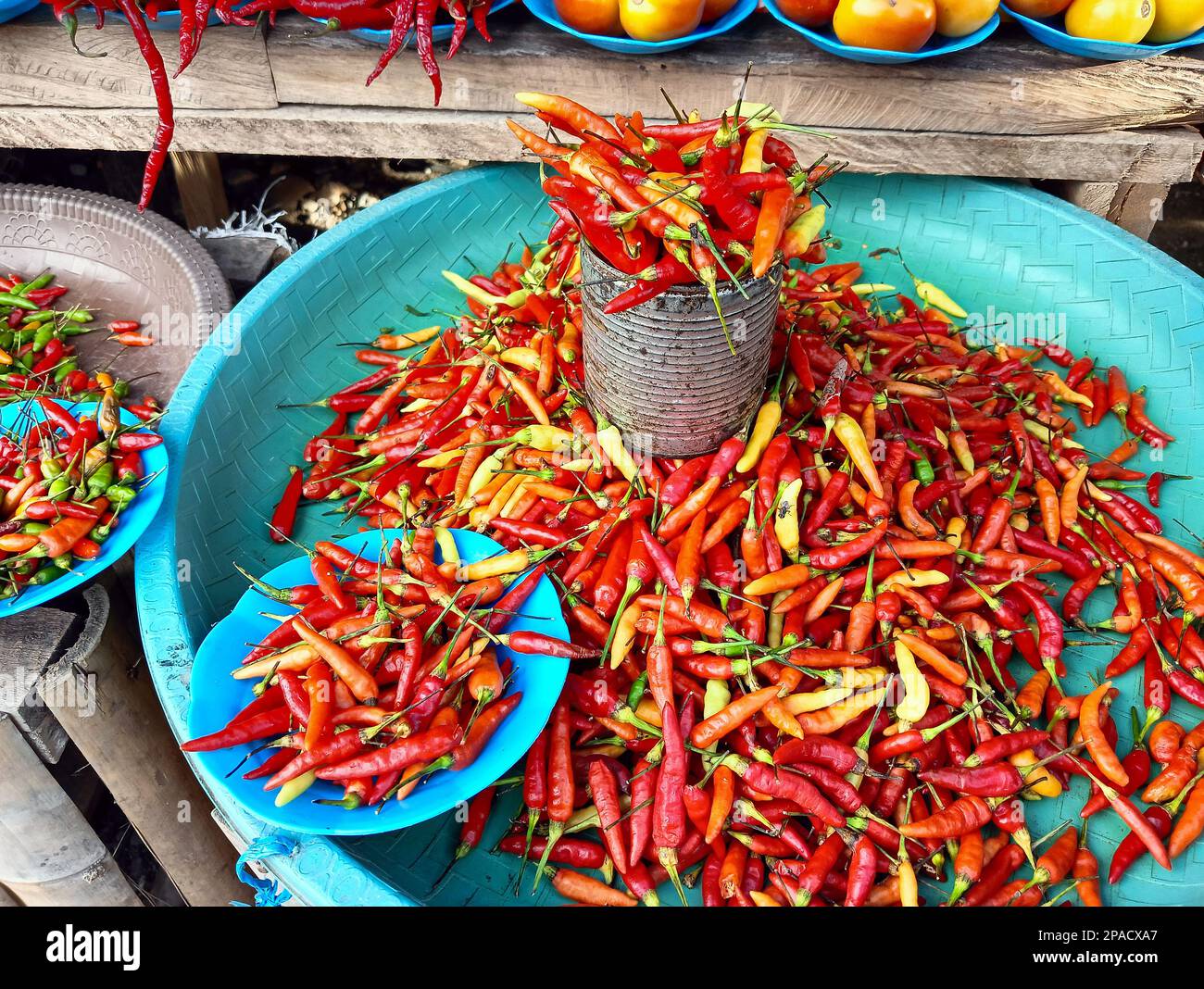 Red hot chilli peppers pattern texture background. Close up. Landscape ...