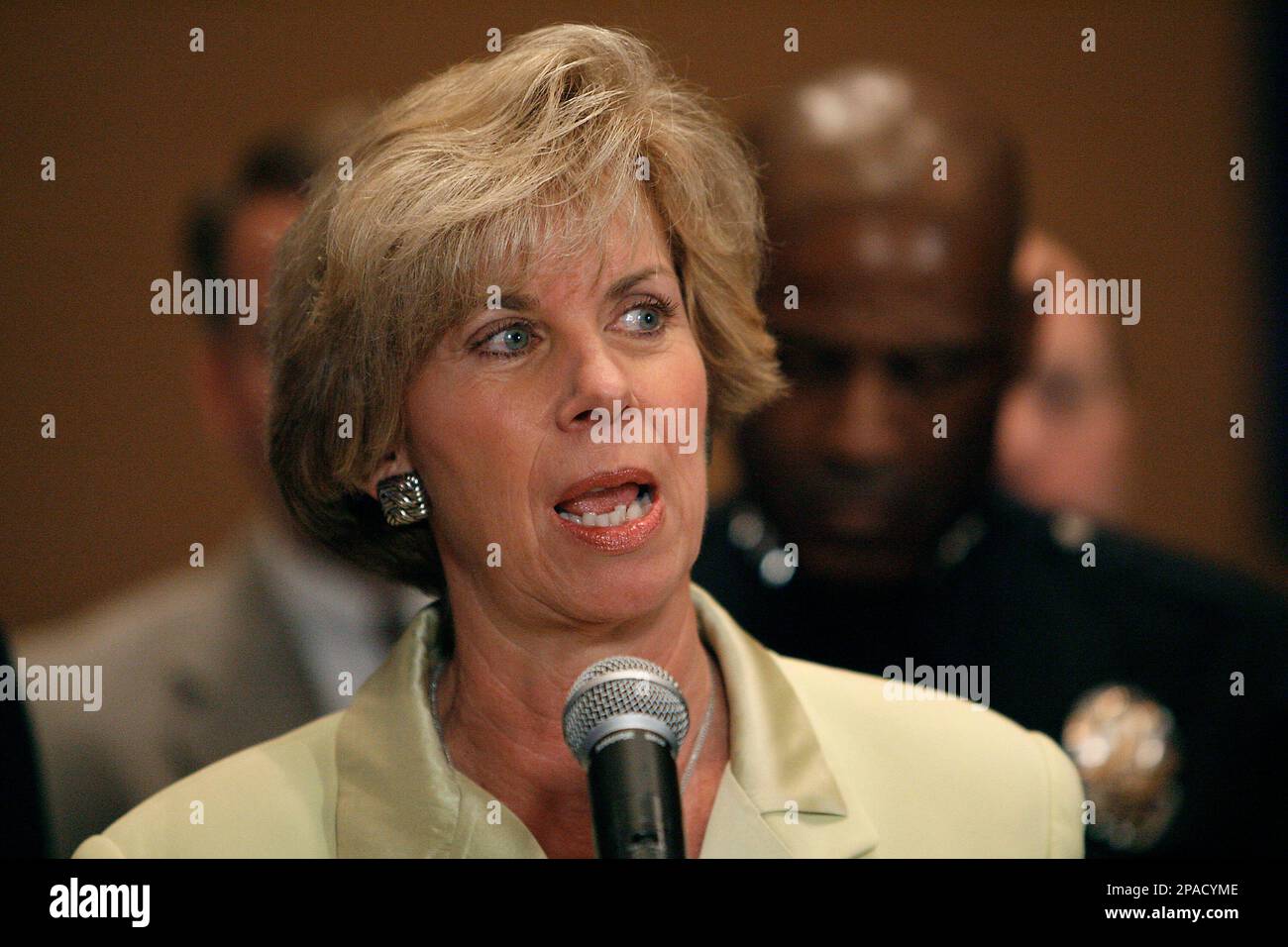 Los Angeles City Councilwoman Janice Hahn address the media about two ...