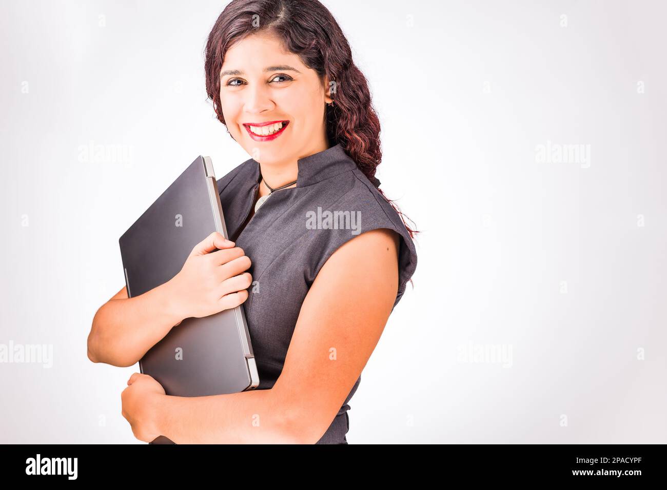 venezuelan latin mid businesswoman happy with laptop computer ...
