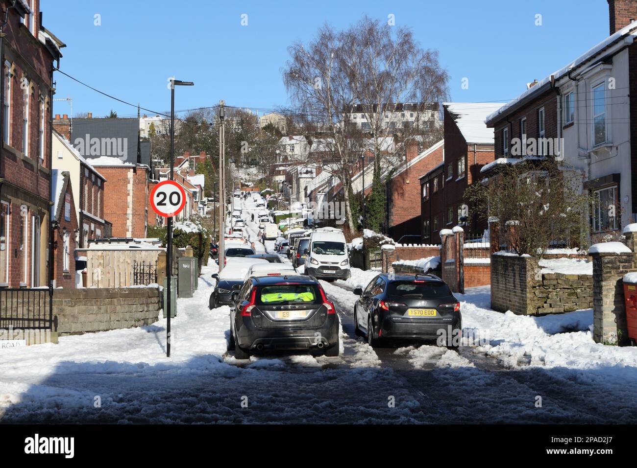Winter snow scene, suburban Woodseats Sheffield England March 2023 ...