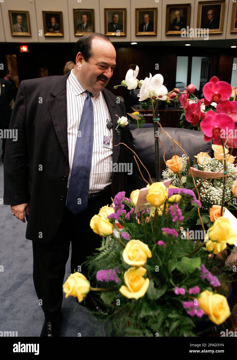 Sen. Steven Geller, D-Hallandale Beach, arrives at his flower-laden ...