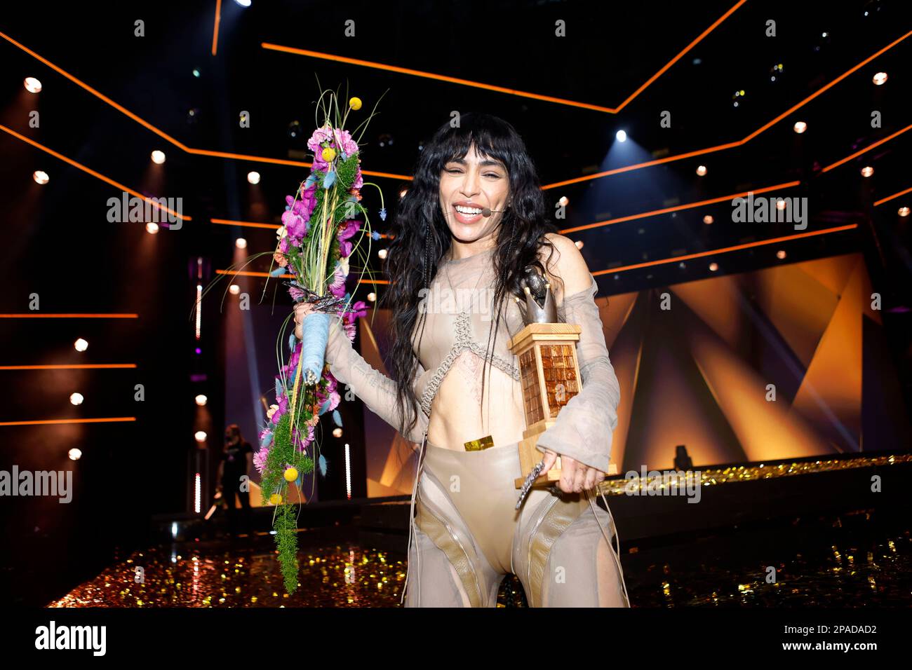 Swedish singer Loreen (Lorine Talhaoui) celebrates on stage after ...