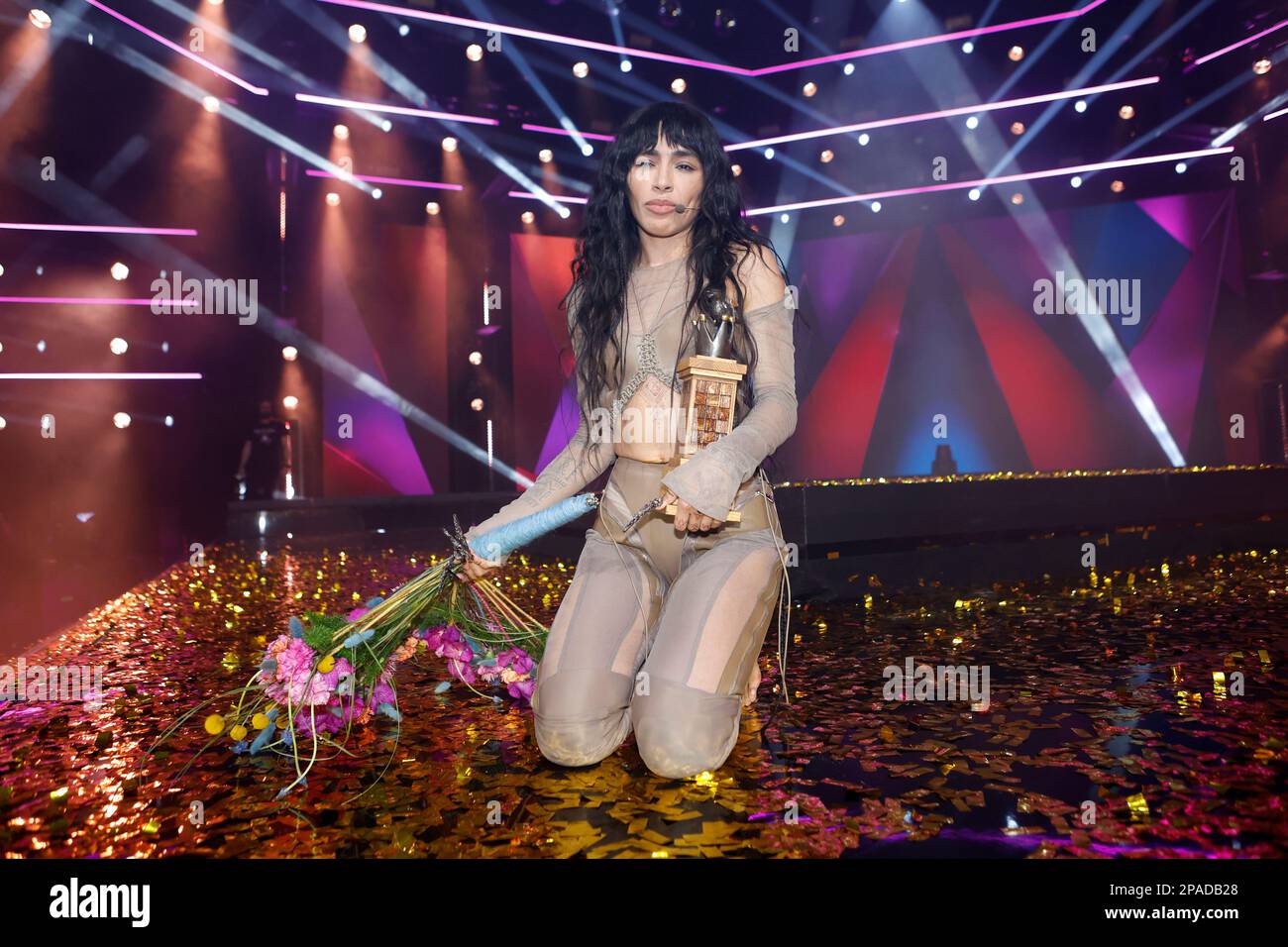 Swedish singer Loreen (Lorine Talhaoui) celebrates on stage after ...