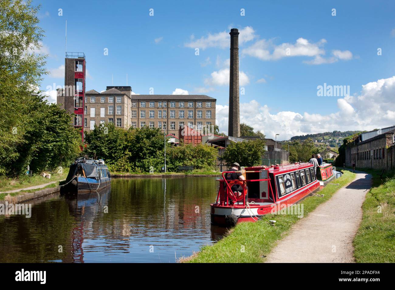 the Huddersfield narrow canal at Slaithwaite with views to the Spa mill ...