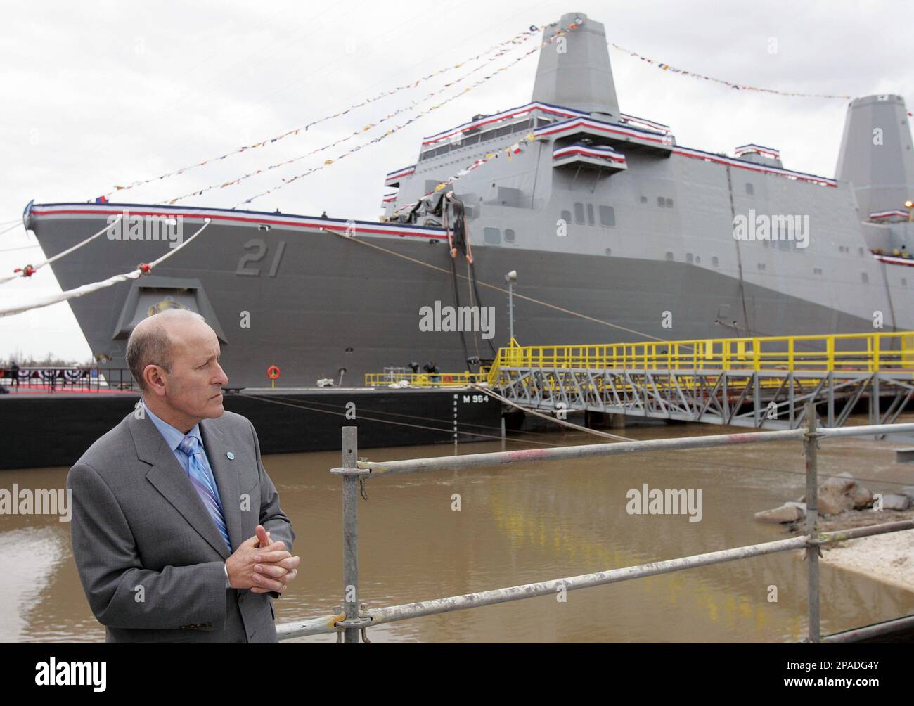 Lee Ielpi has a quiet moment in front of the USS New York (LDP21) at ...