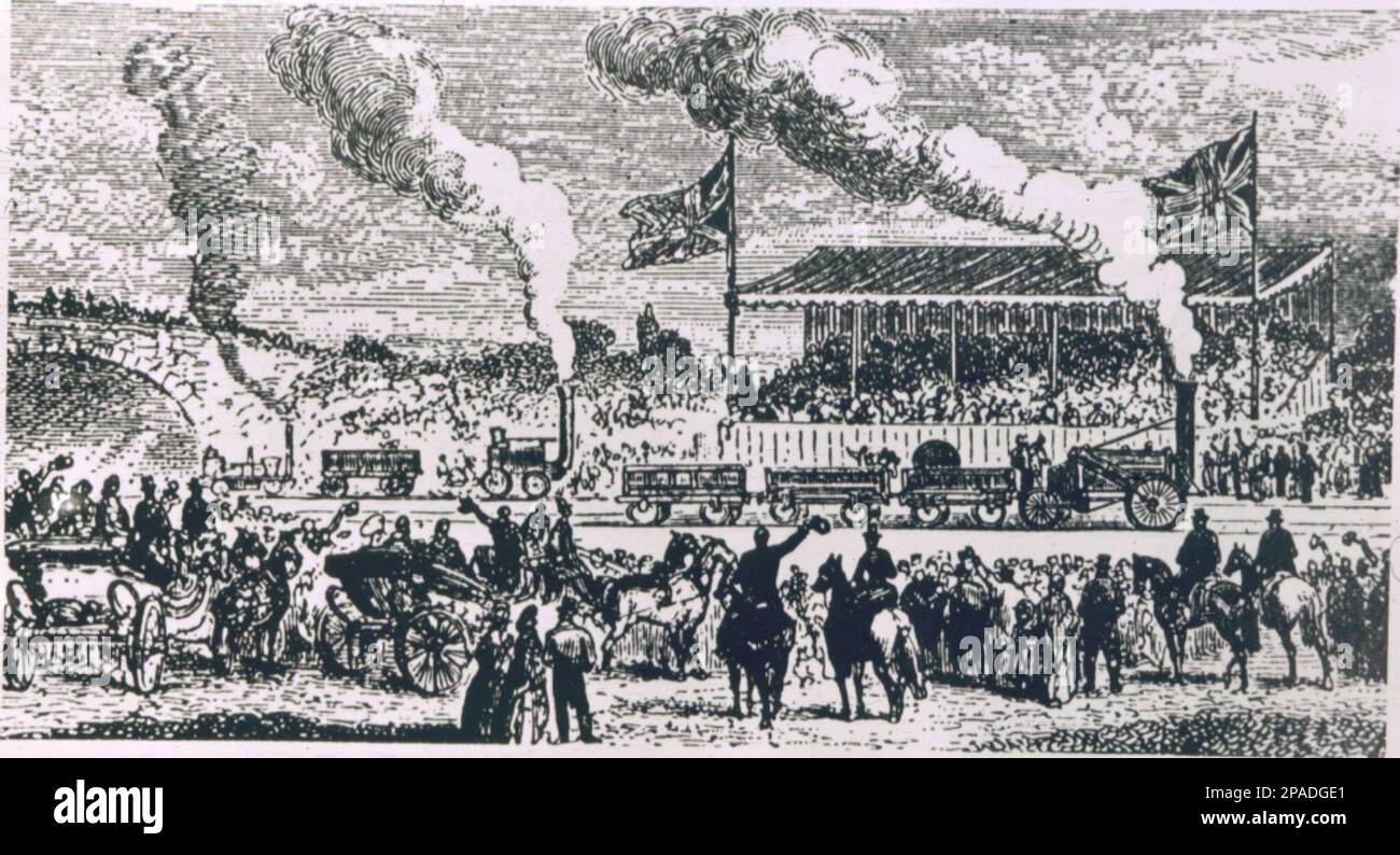 Later conjectural drawing of the Rainhill trials Stock Photo - Alamy