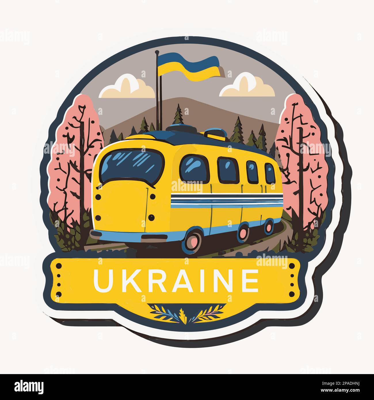 Flat cartoon vector illustration with a sticker on the topic of travel ...