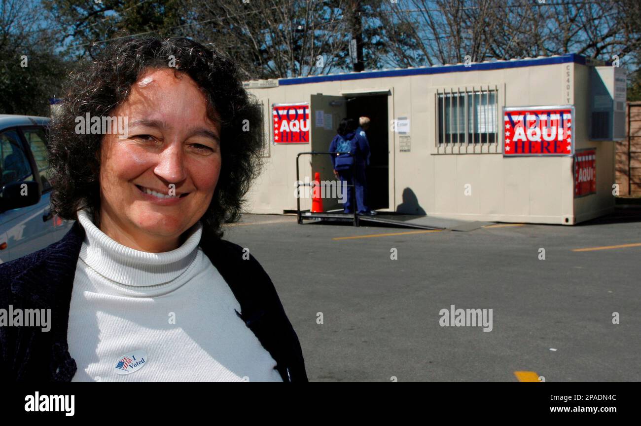 Robin Schneider is shown outside an early voting location after she ...