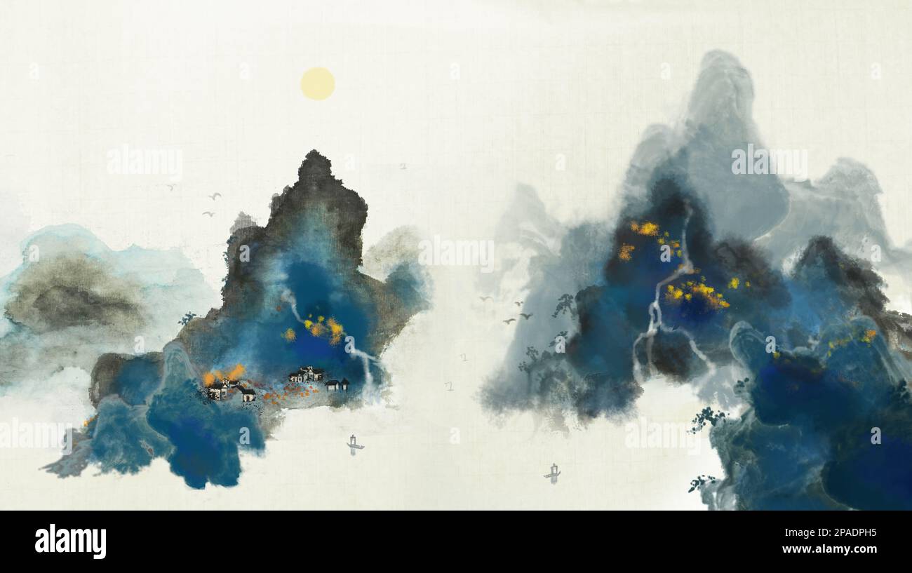 Spring splash ink Chinese style illustration Stock Photo - Alamy