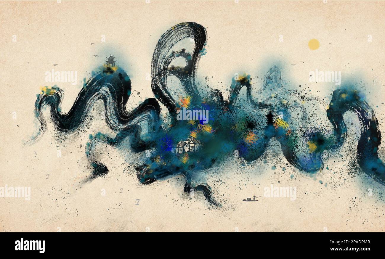Rugged and winding splash ink abstract landscape painting Stock Photo ...