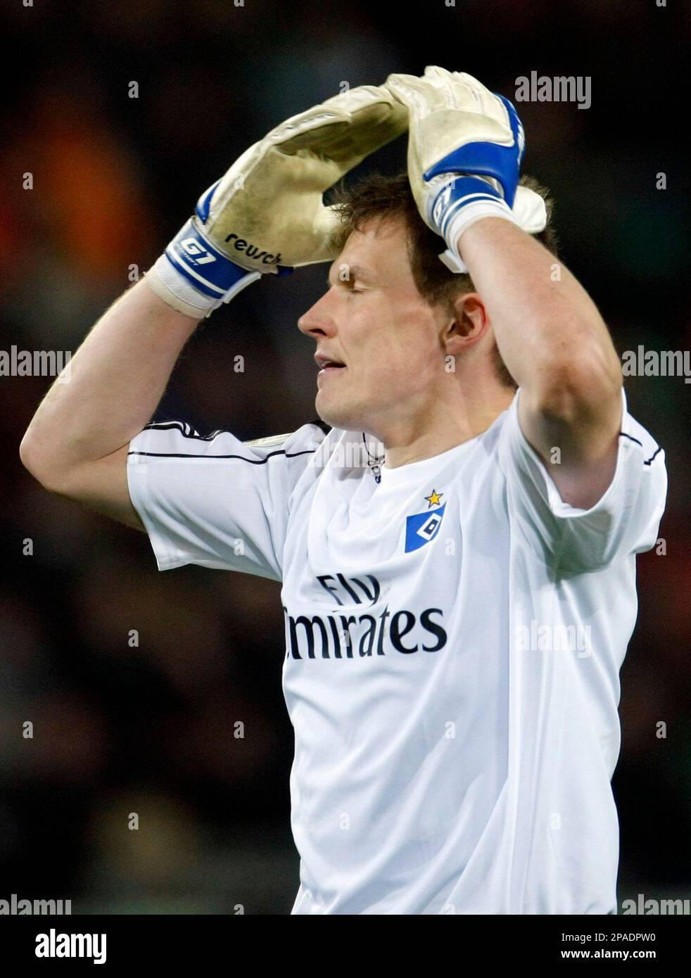 Hamburg's goalkeeper Frank Rost reacts dejected during a German soccer ...