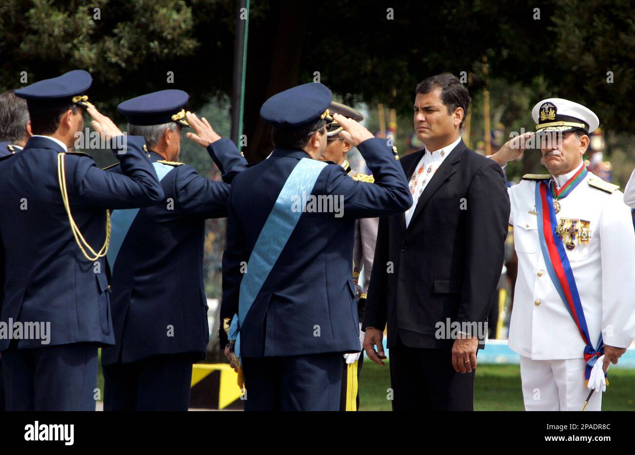 Ecuadors President Rafael Correa Second From The Right Receives