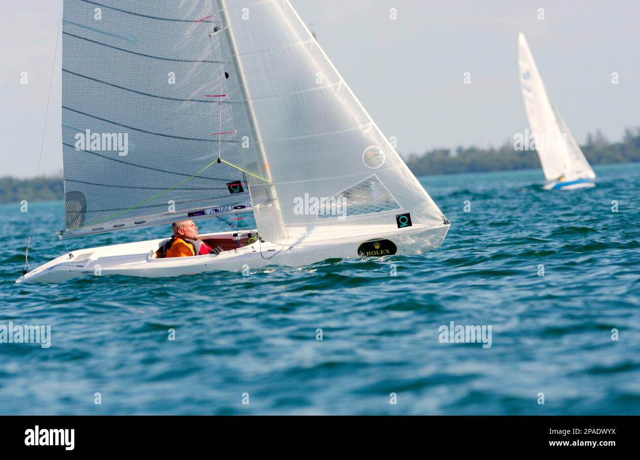 John Ruf positions his 2.4 meter boat before the start of a race on ...