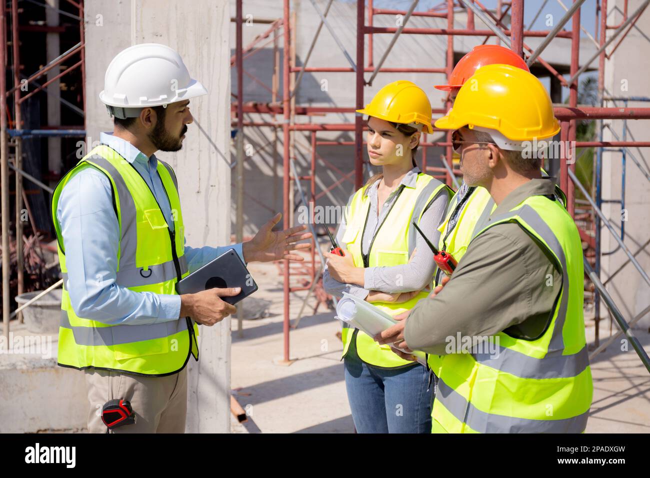 Team group of contractor and architect with foreman explaining about ...