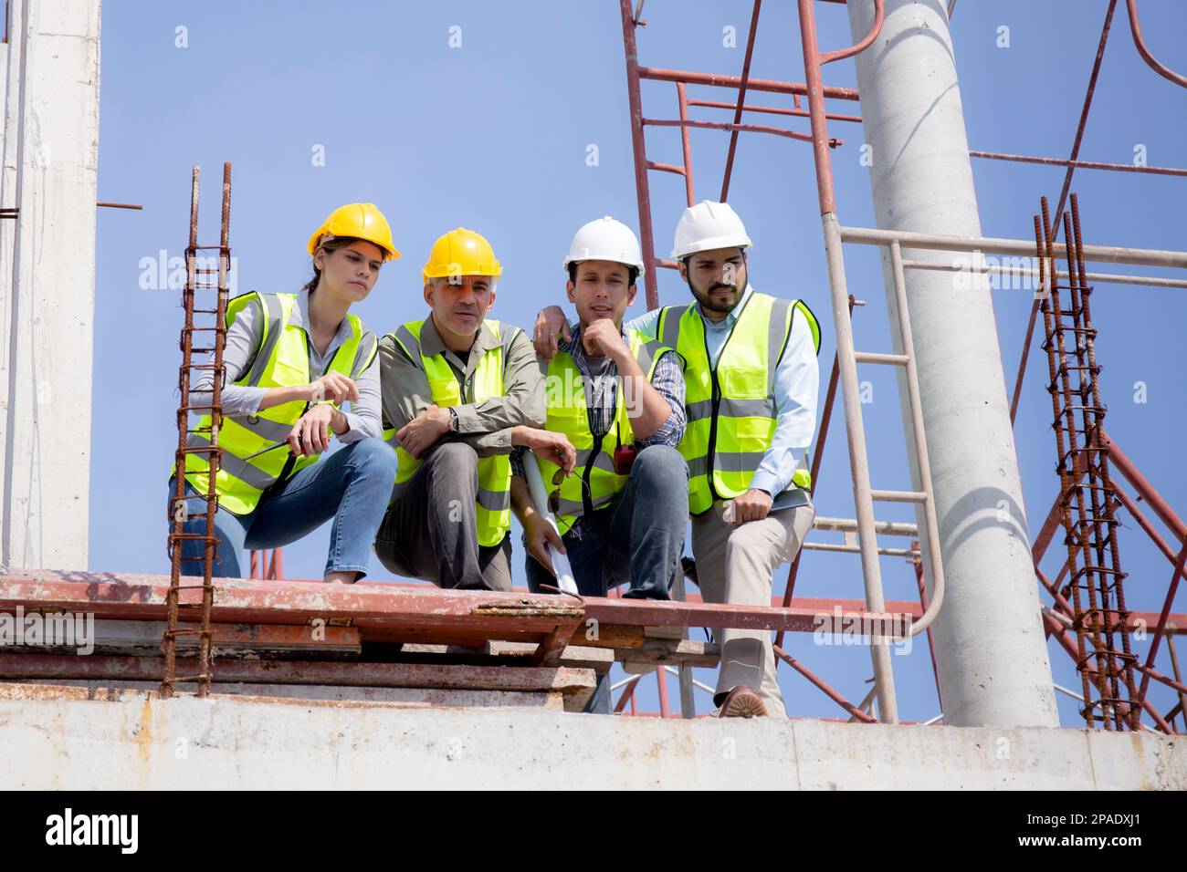 Team group of contractor and architect with foreman explaining about ...