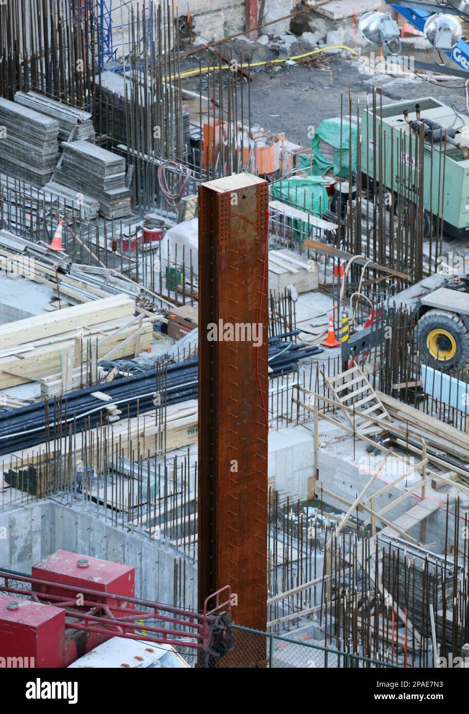 **FILE** A steel column for the Freedom Tower rises from the base of ...