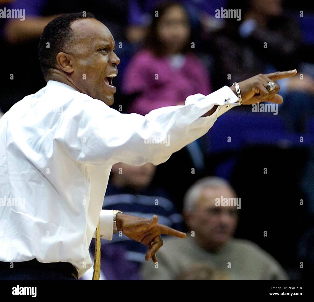 LSU interim head coach Butch Pierre shouts instructions to his players ...