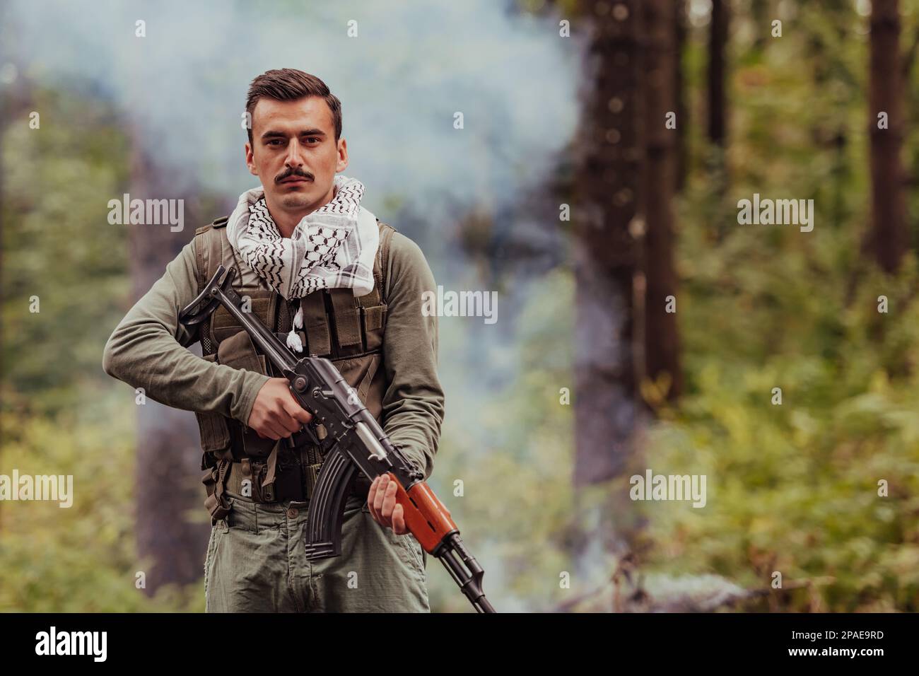 Angry terrorist militant guerrilla soldier warrior in forest Stock ...