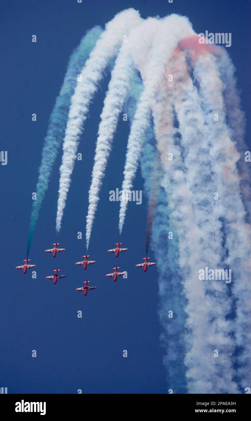 Indian Air Force Surya Kiran aircraft perform an aerobatic display ...