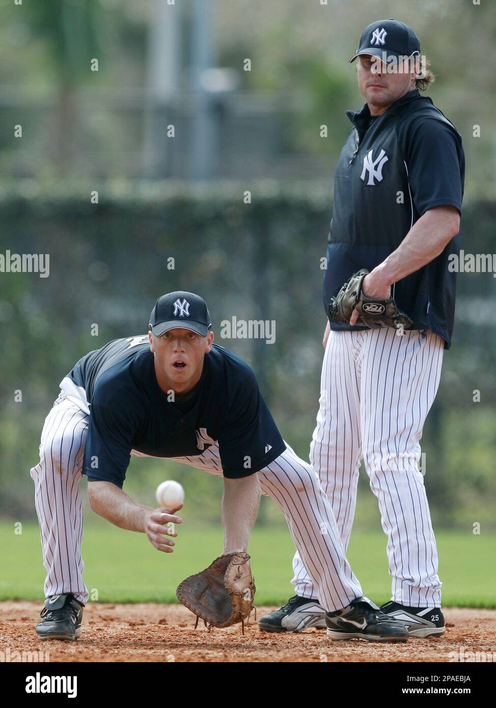 New York Yankees first basemen Shelley Duncan, left, and Jason Giambi ...