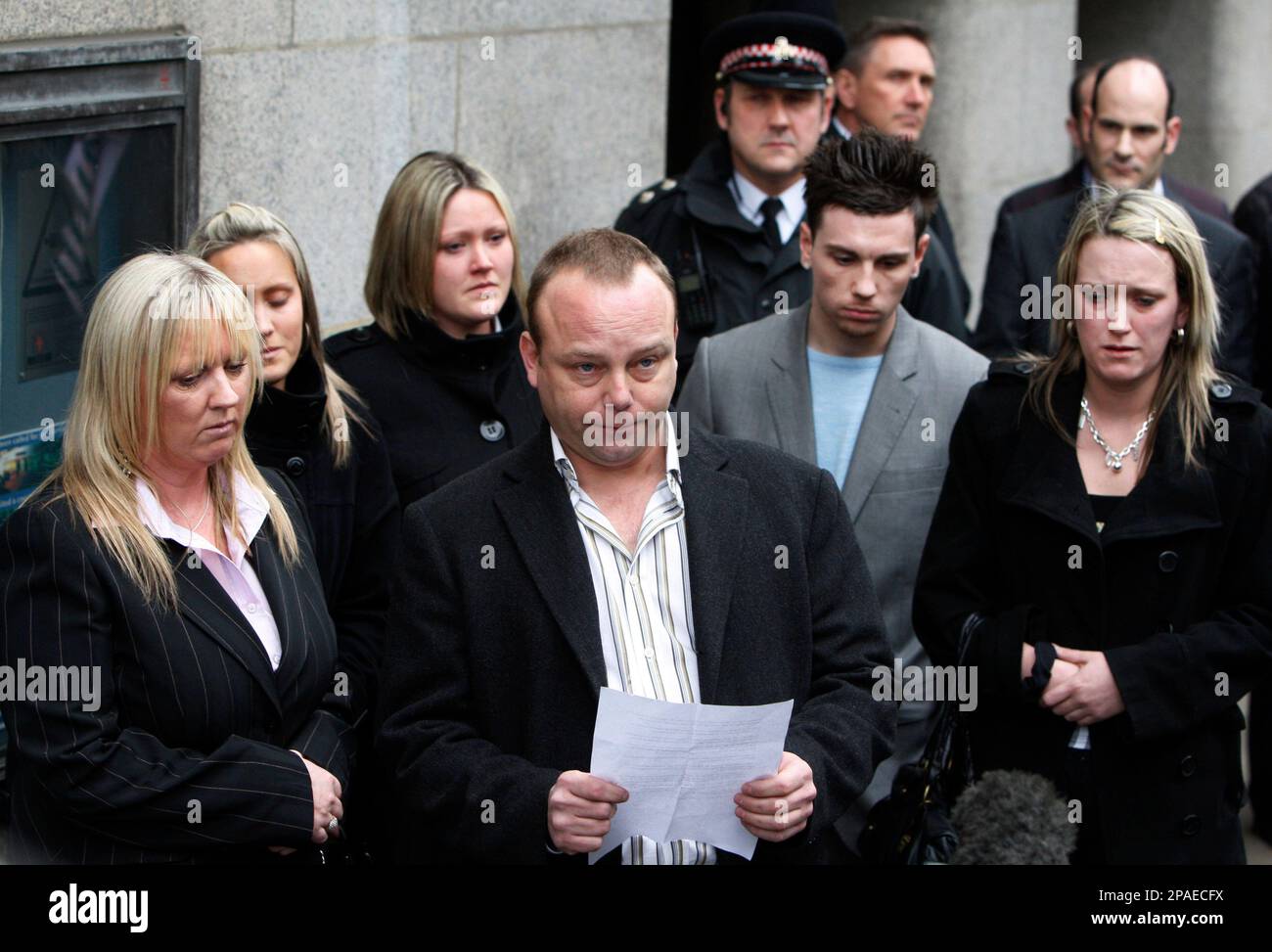 Paul Bowman, center, the father of murdered woman Sally Anne Bowman ...