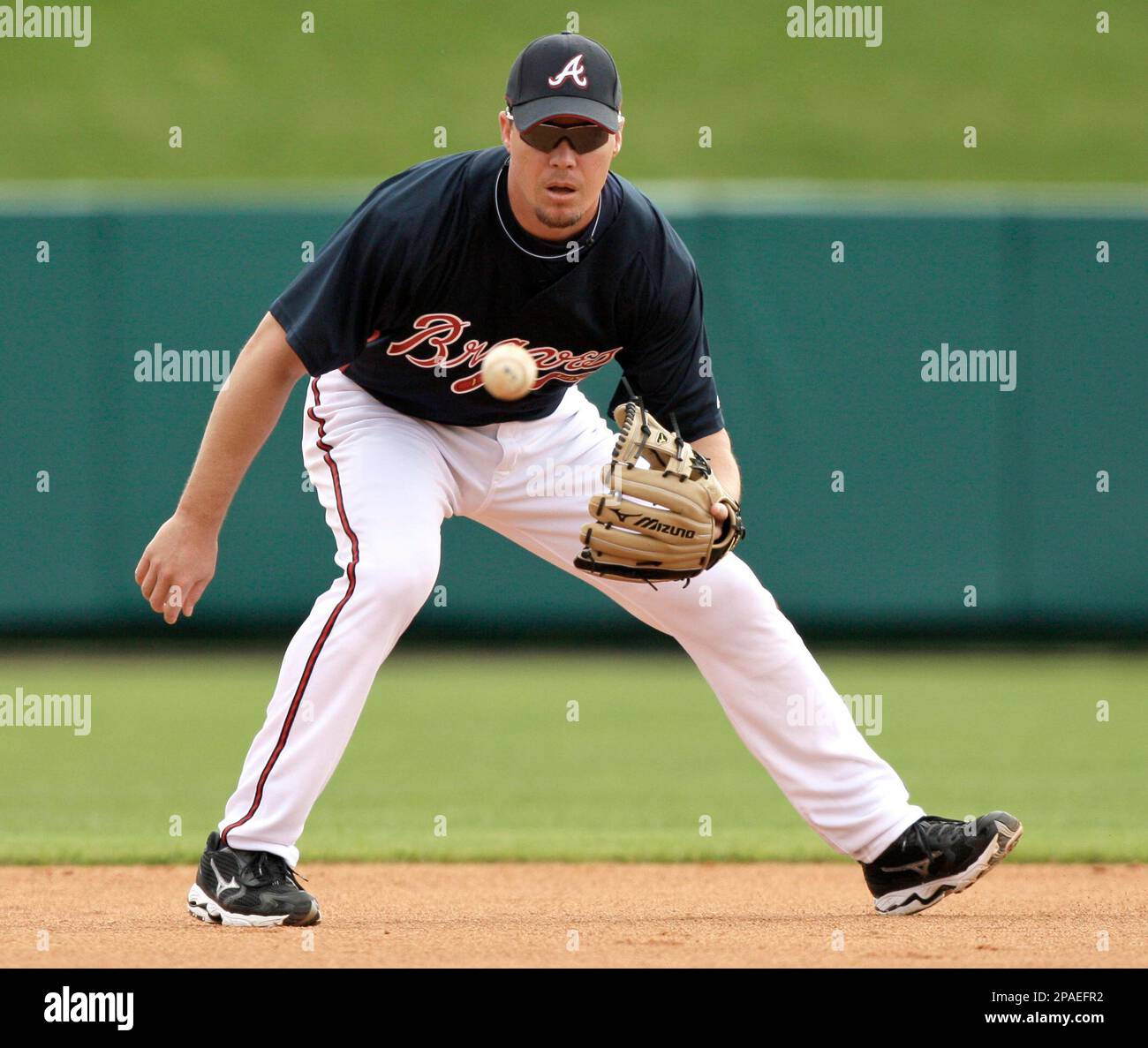 Atlanta Braves third baseman Chipper Jones fields a ground ball during ...
