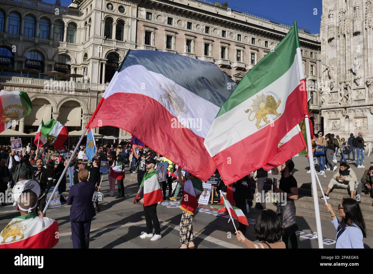 Milan, . 12th Mar, 2023. Dramatic protest demonstration by the Iranian ...